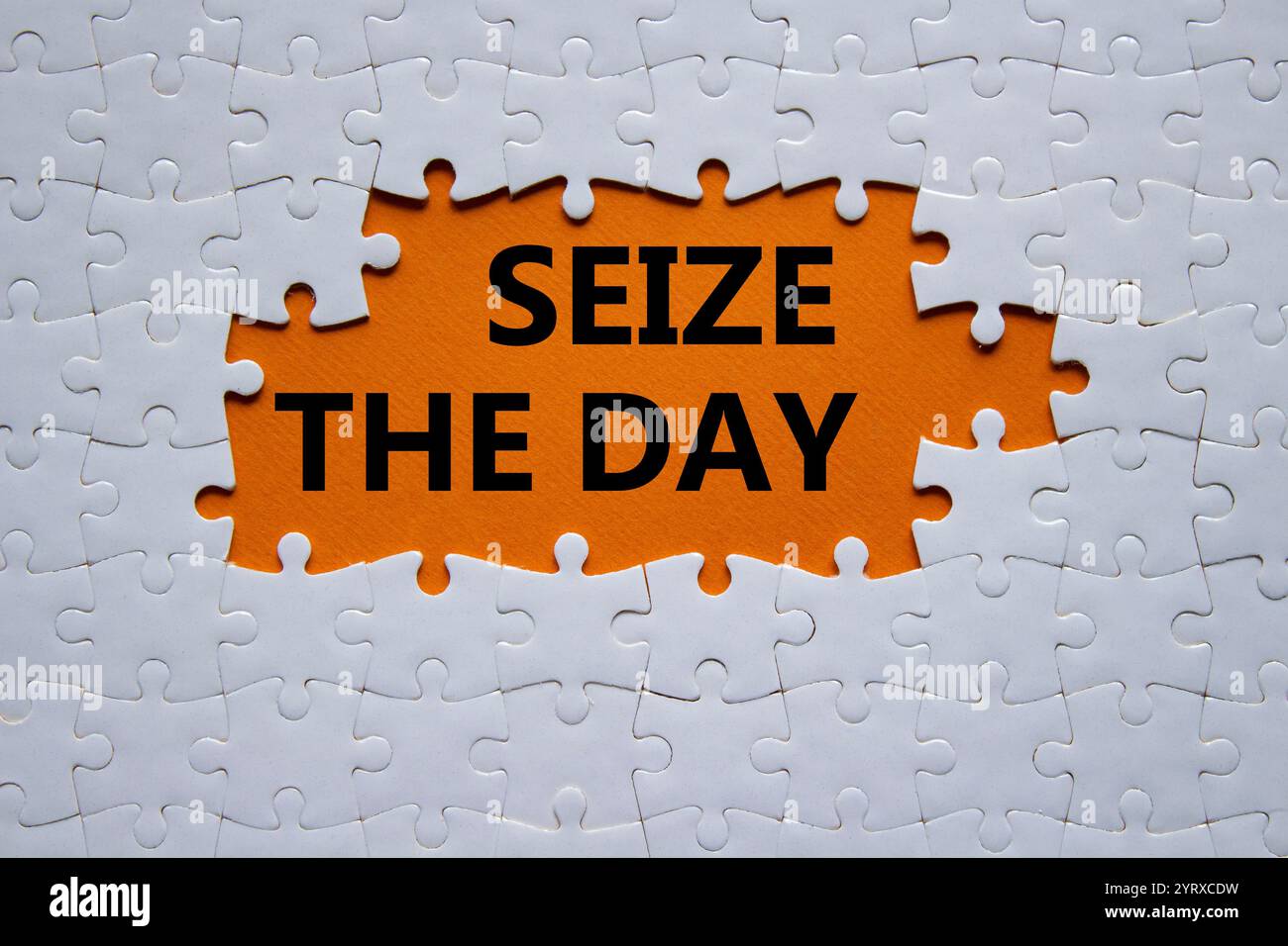 Seize the day symbol. White puzzle with words Seize the day. Beautiful ...