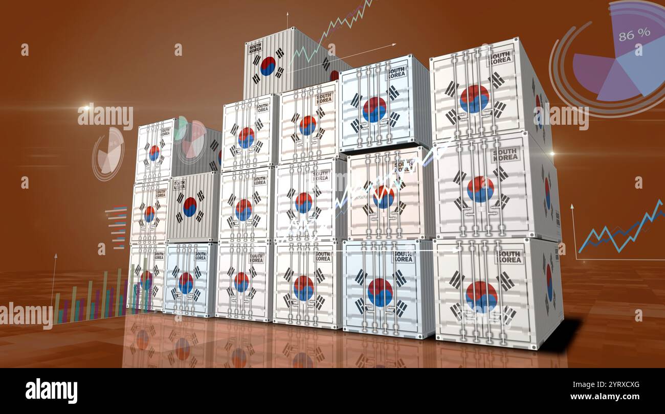 South Korea export production and import cargo containers on charts and ...