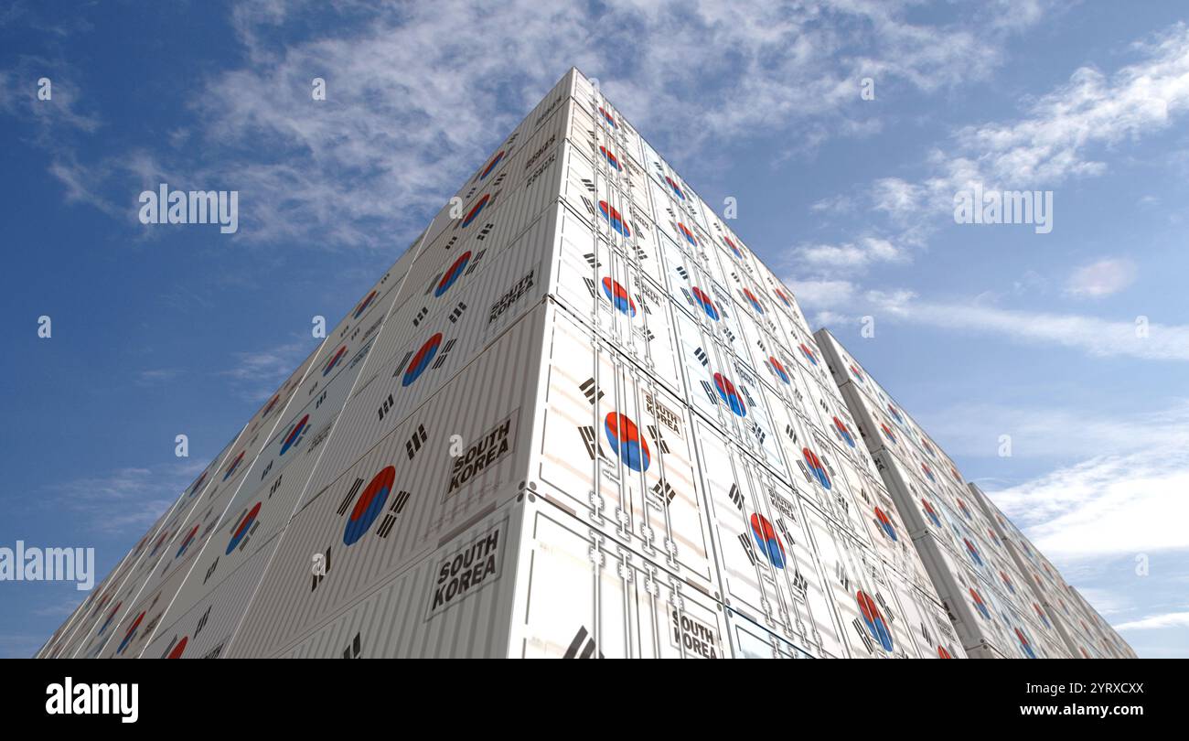South Korea export production and import cargo containers in row ...