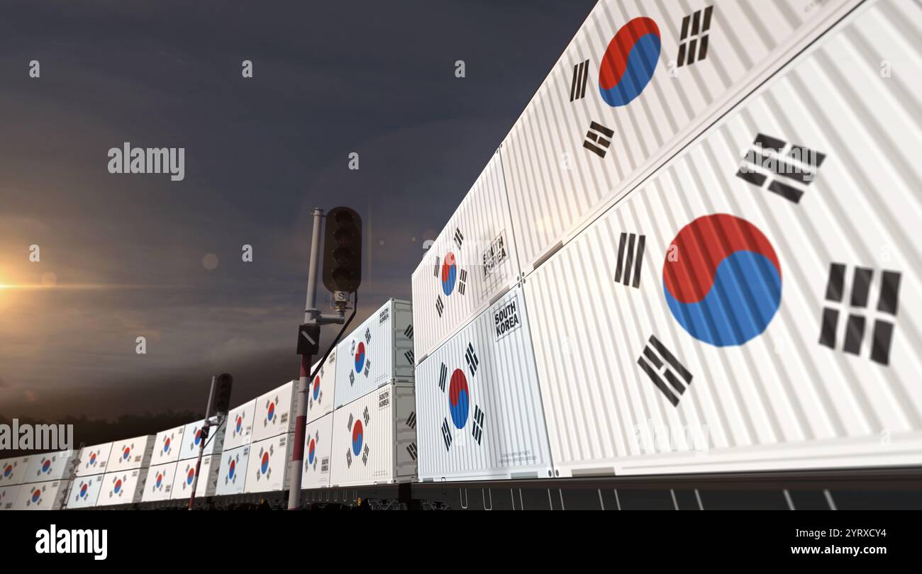 South Korea export production and import containers on a freight wagons ...