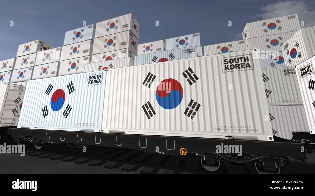 South Korea export production and import containers on a freight wagons ...