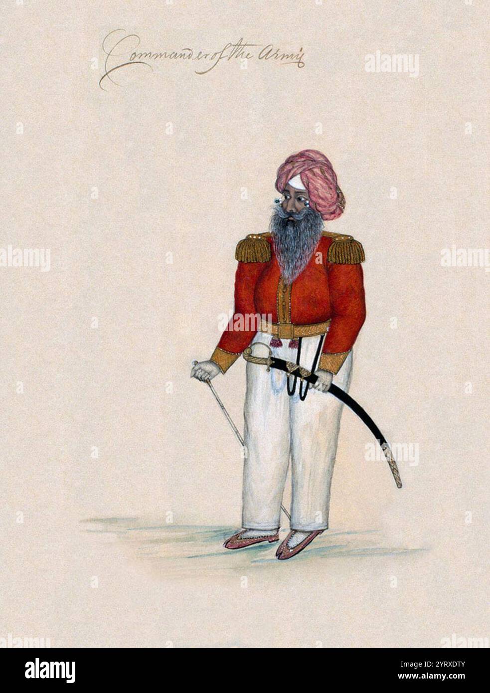 Commander of a Sikh Army. Watercolour on Oriental paper from 1850 Stock ...