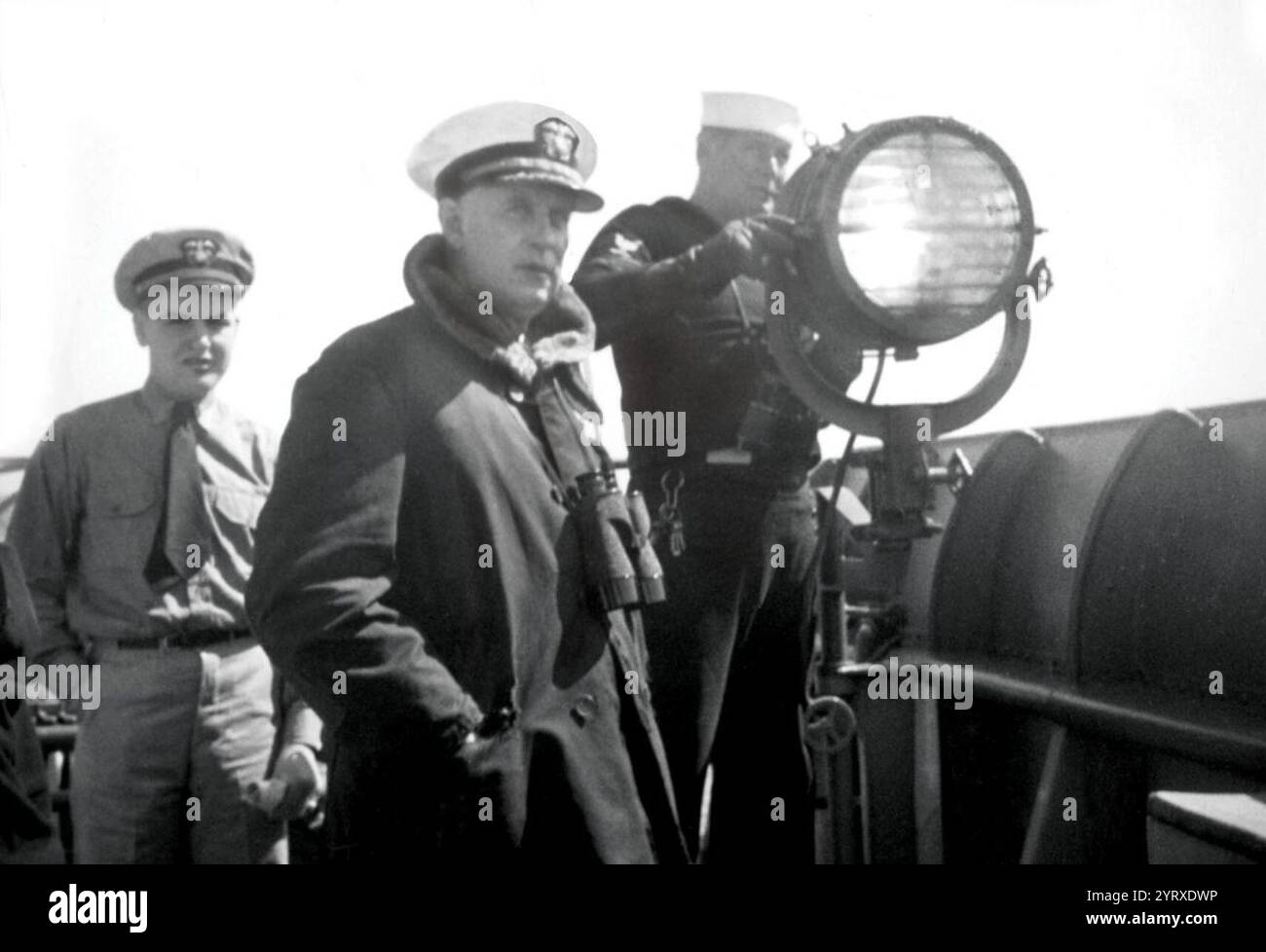 Commander John B Heffernan on USS Buck bridge wing in 1942 Stock Photo ...