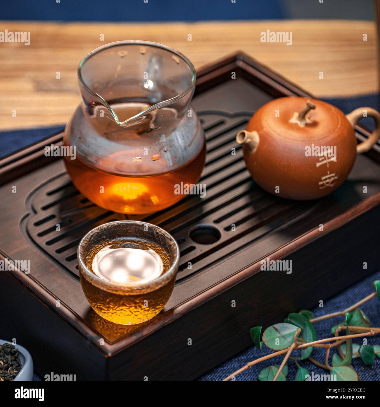 An Elegant Aesthetic Tea Ceremony Showcasing a Beautiful Glass Teapot ...