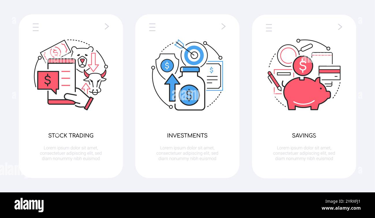 Stock trading and investment - line design style banners set Stock ...