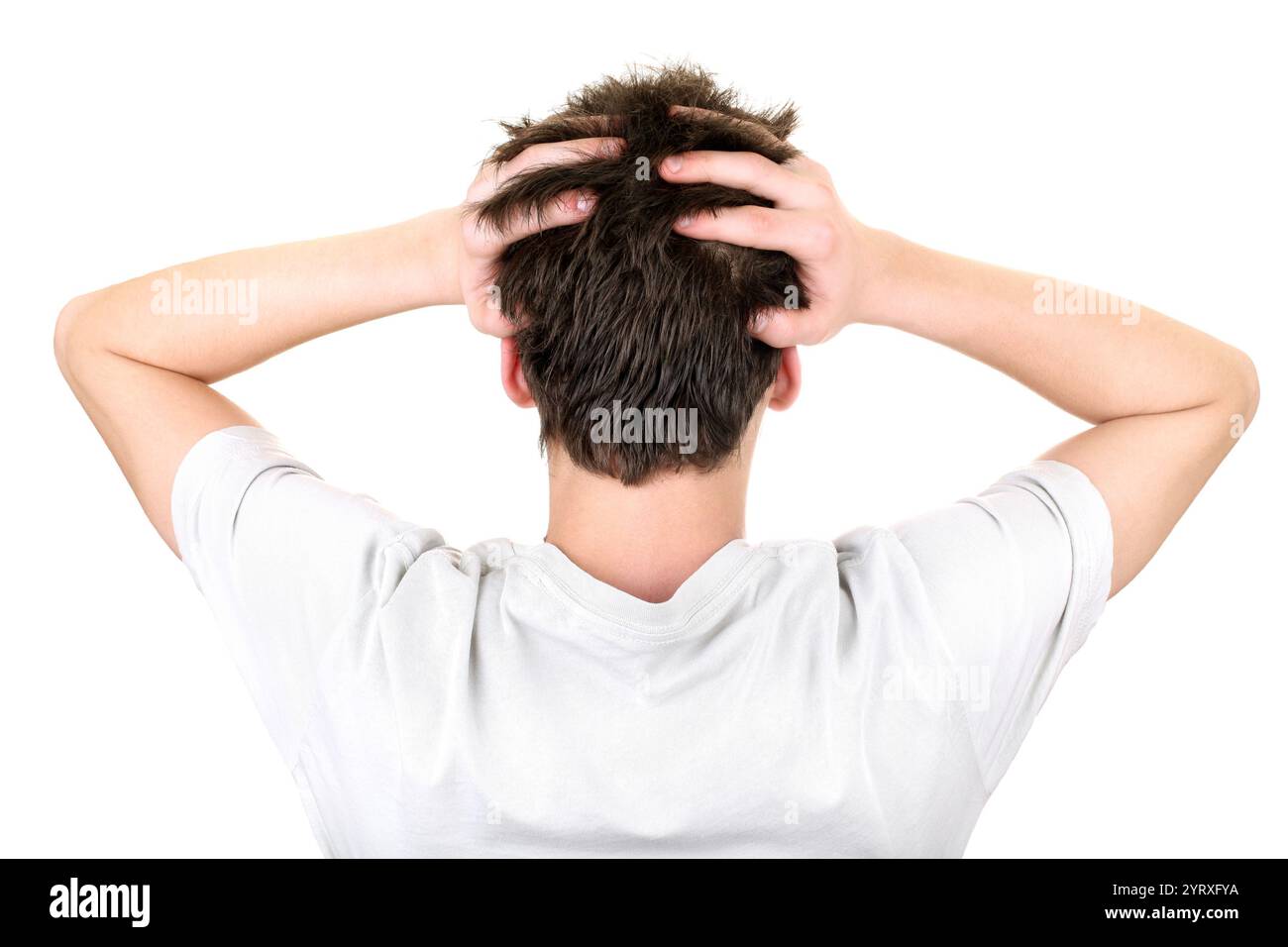 back view of the young man head. isolated on the white background Stock ...