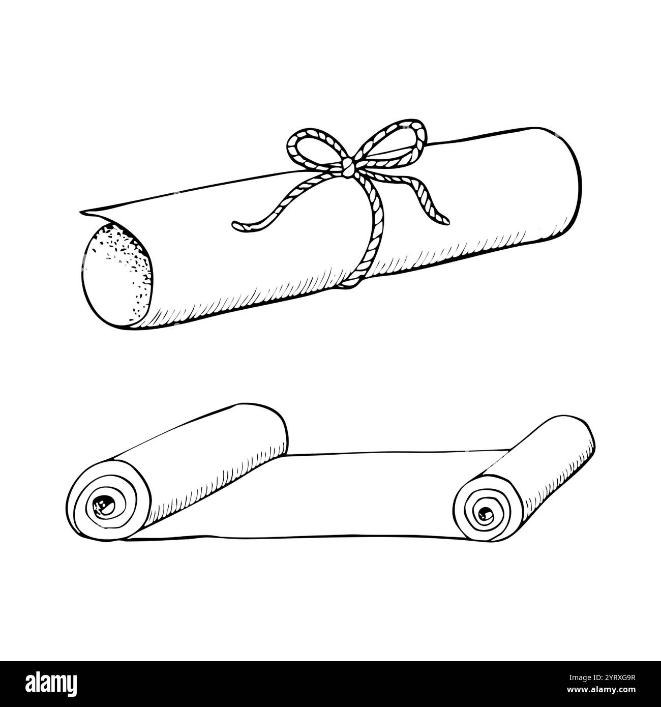 Paper scrolls line sketch set, rolled parchment Stock Vector Image ...