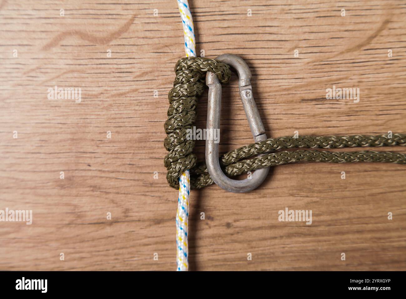 Carabiner and Rope. Grasping Oblique. Austrian Klemheist Knot. Climbing ...