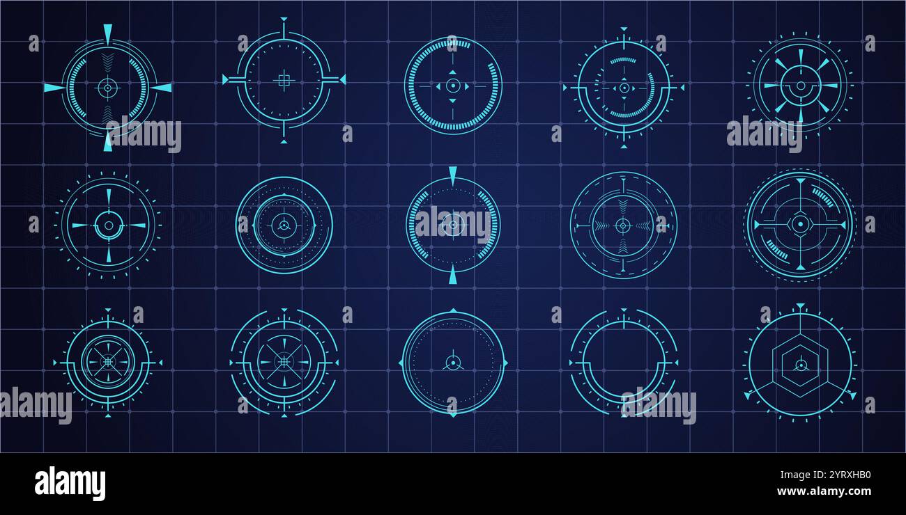 Hud aim pointer optical target, Futuristic focus range indicators ...