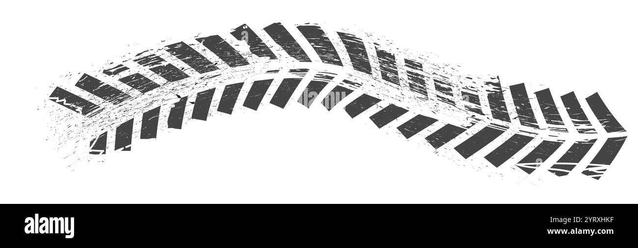 Tyre mark car or bike wheel trace, grunge textured trail silhouette ...