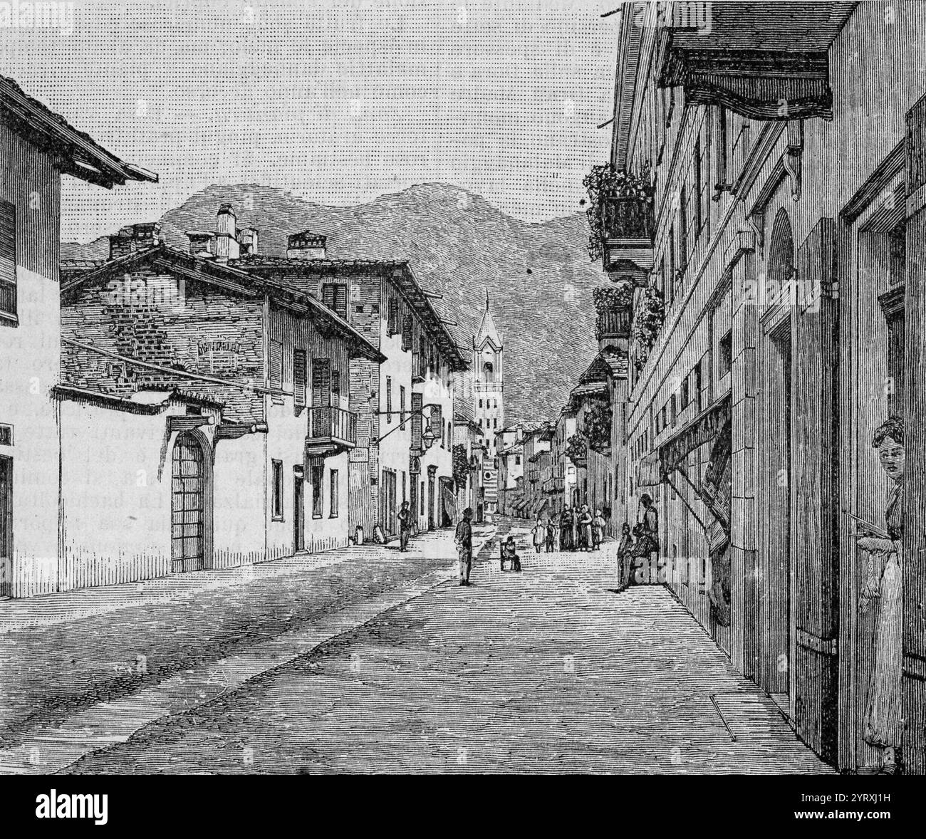 Comune di Cavour. La via Maestra (xilografia Stock Photo - Alamy