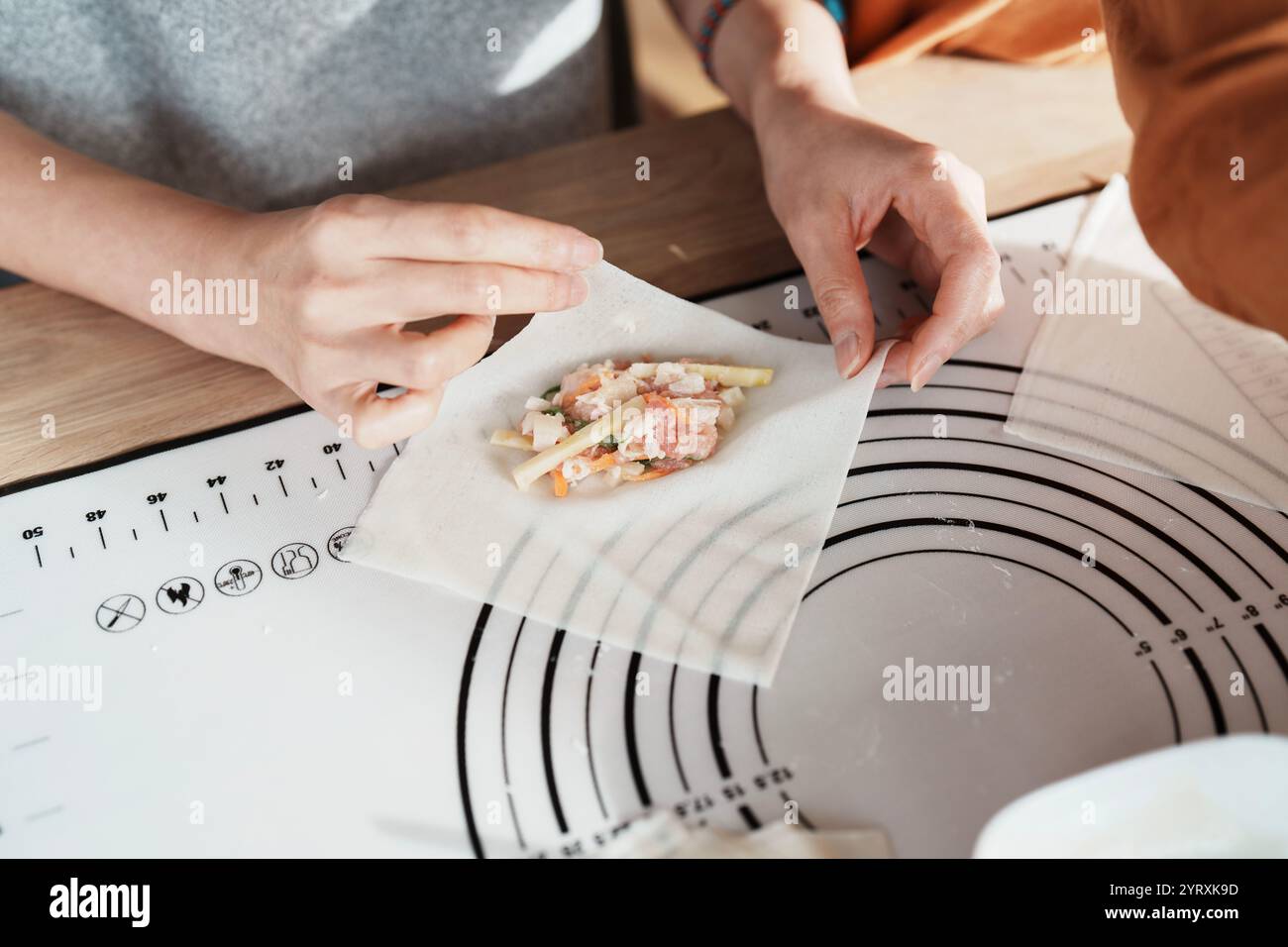 Woman wrapping spring roll hi-res stock photography and images - Alamy