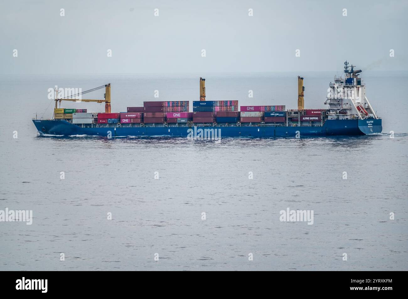 Dubai, UAE - 14 November 2024: Cargo ship loaded with various ...