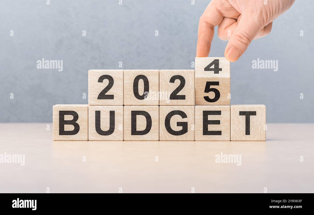 Business concept of planning 2025. Businessman flips wooden cube and ...