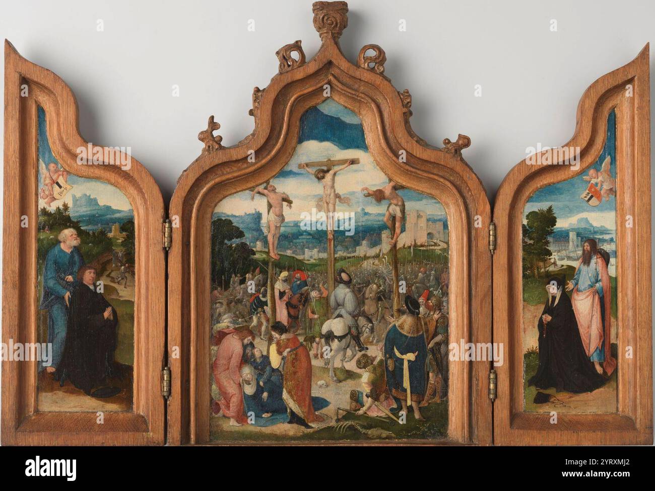 Pseudo Jan Wellens de Cock (attributed to) - Triptych with the Crucifixion Stock Photo - Alamy