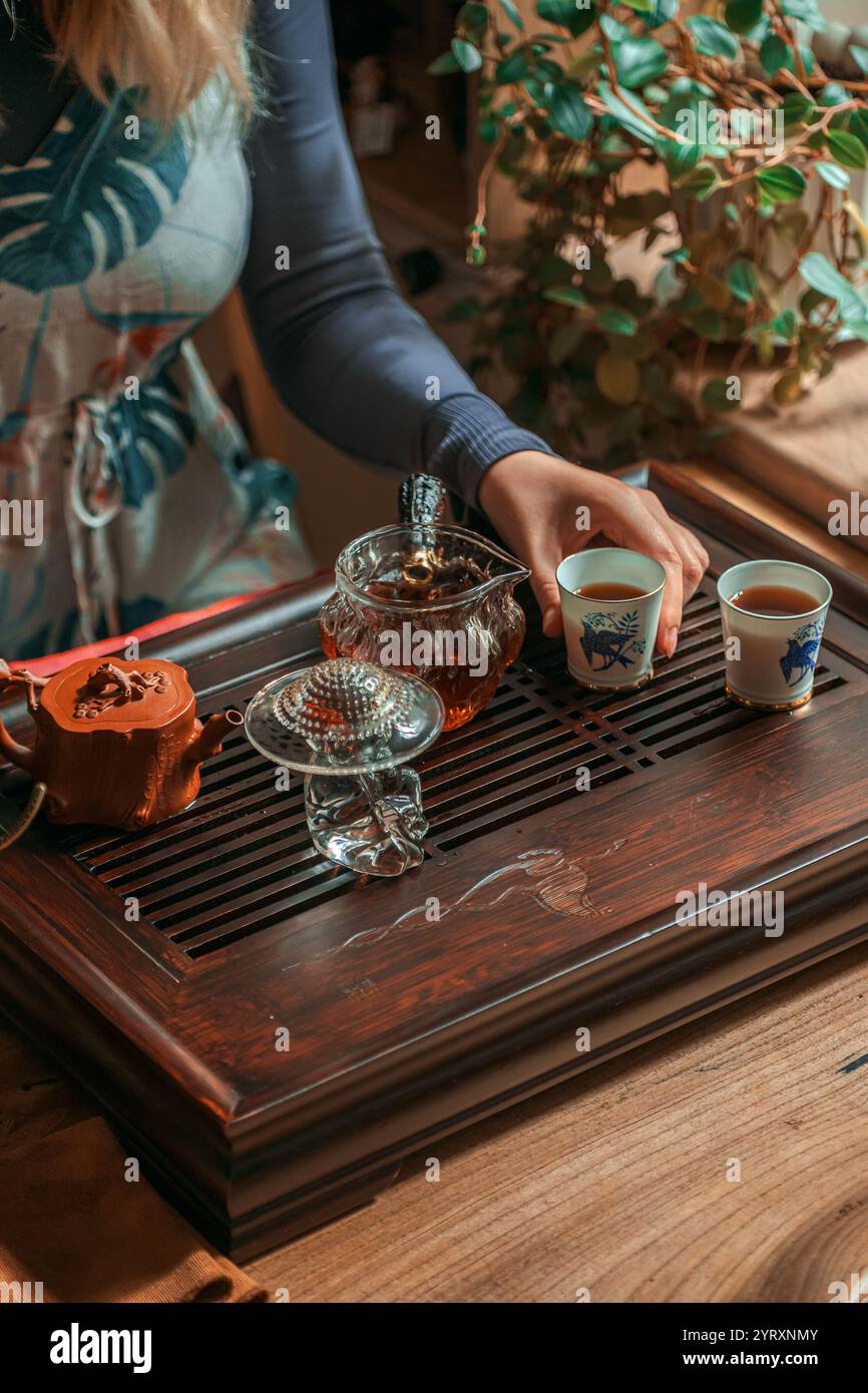 The Traditional Tea Ceremony Featuring an Elegant Table Setting Along ...