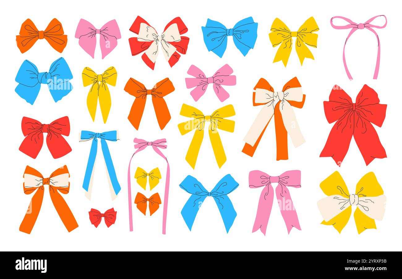 Collection of Colorful Hand Drawn Ribbon Bows Stock Vector Image & Art ...
