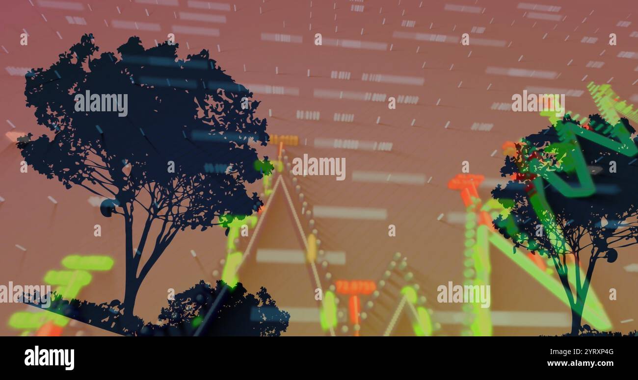 Image of graph and processing data over trees at sunset Stock Photo - Alamy