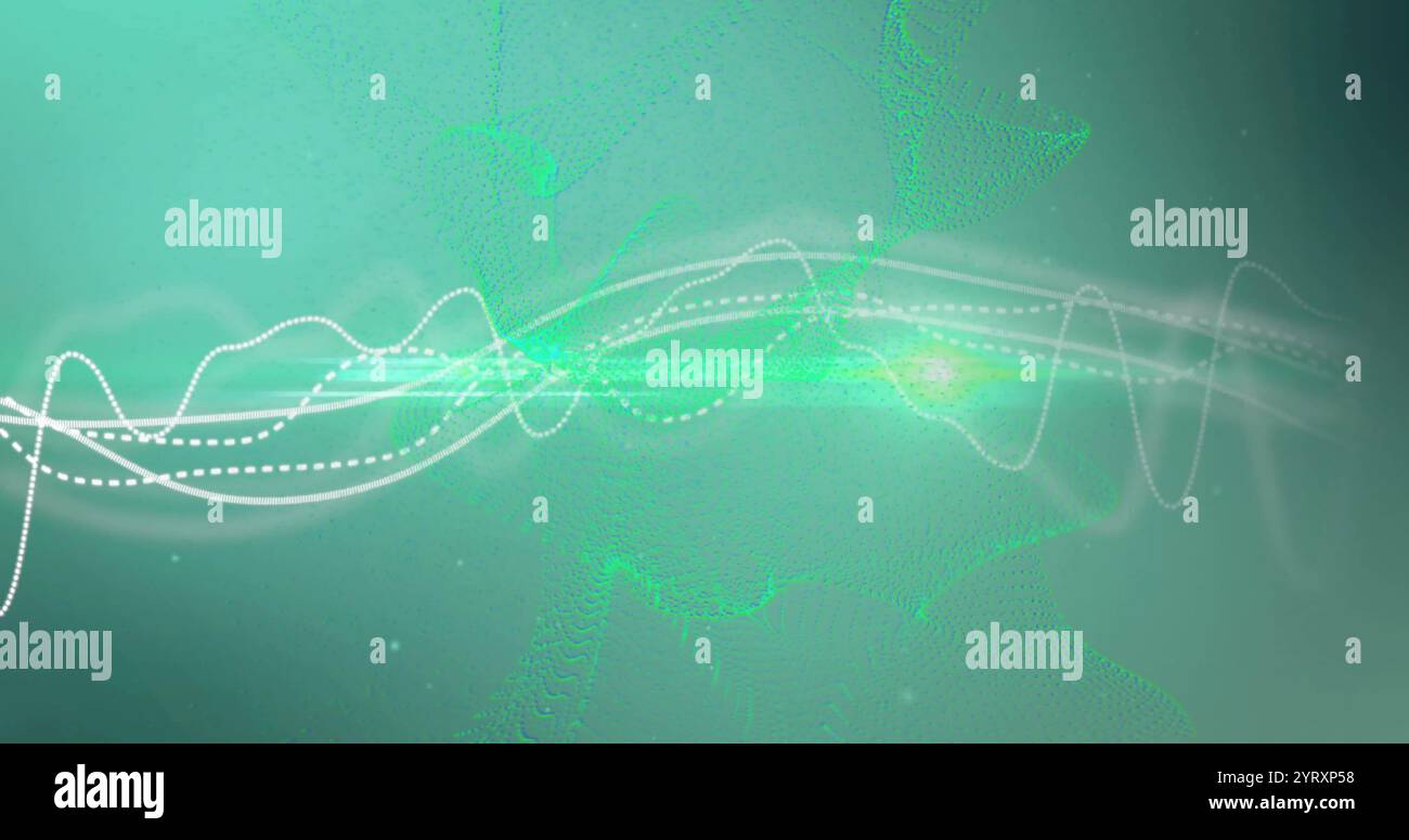 Image of light trails and data processing over green background Stock ...