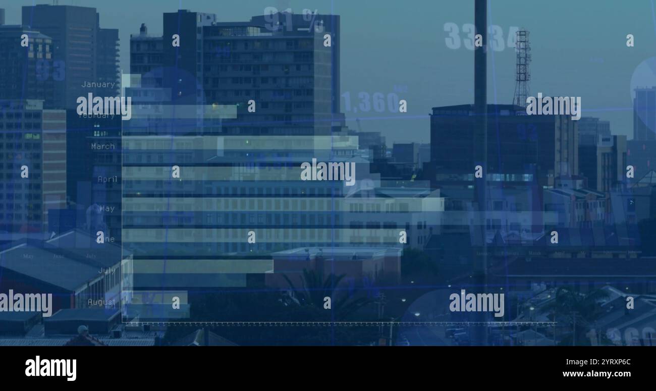 Image of graph processing data over cityscape Stock Photo - Alamy