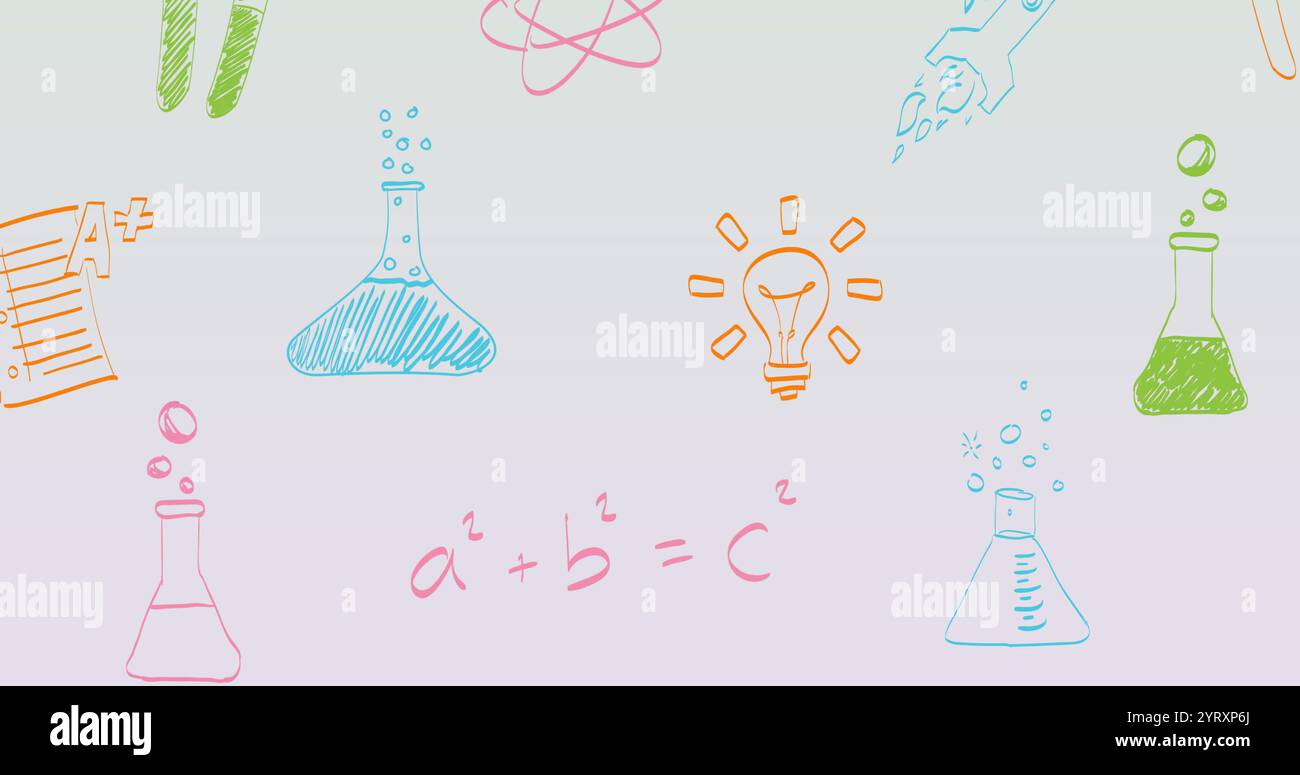 Image of colourful science and learning icons on white background Stock ...