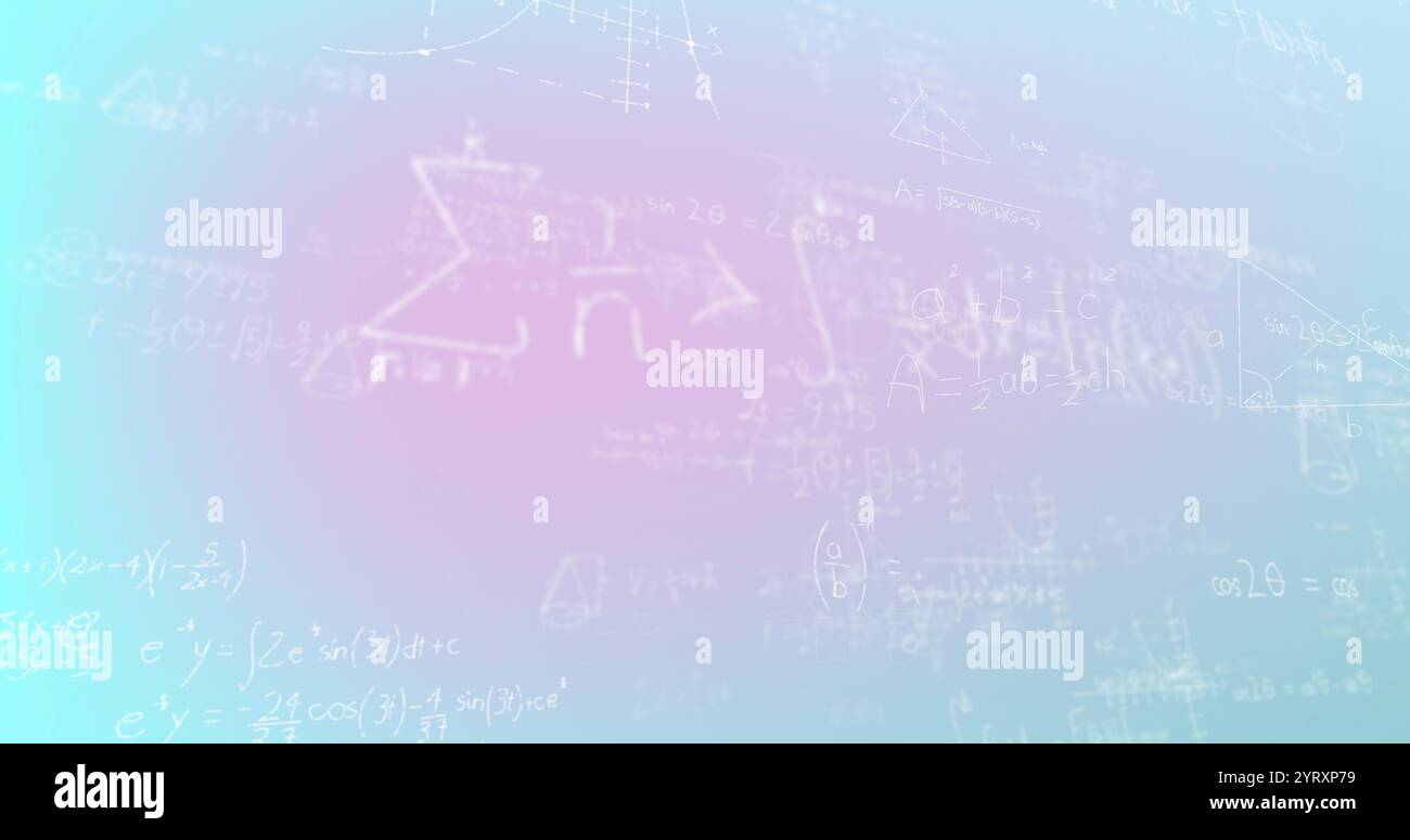 Image of mathematical equations over pink and blue background Stock ...