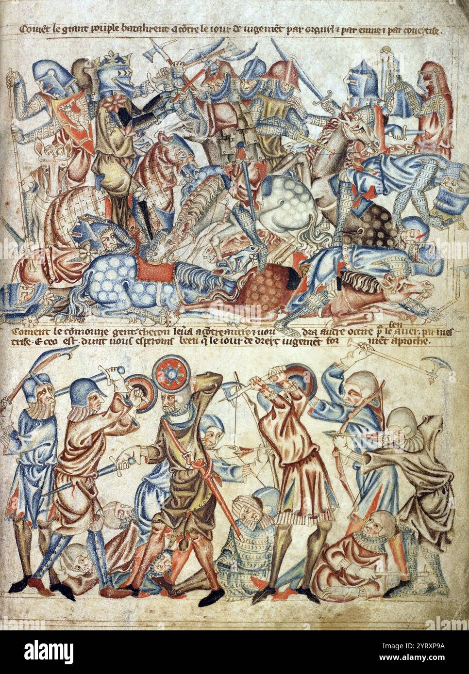 Holkham Bible, c. 1330: Depiction of a biblical battle, giving an ...
