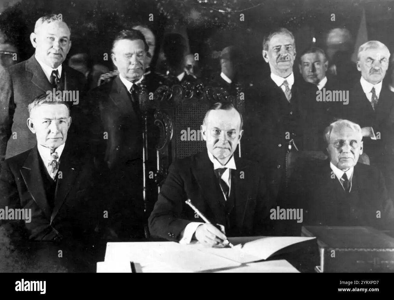 President Coolidge Signs Vintage Kellogg Briand Pact, 1928 Stock Photo ...