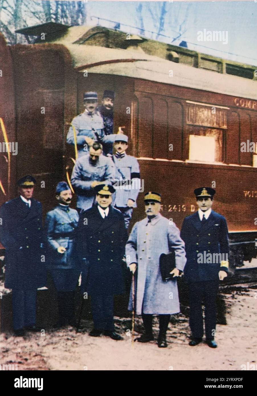 Ferdinand Foch, second from right, pictured outside the carriage in Compi?gne after agreeing to ...