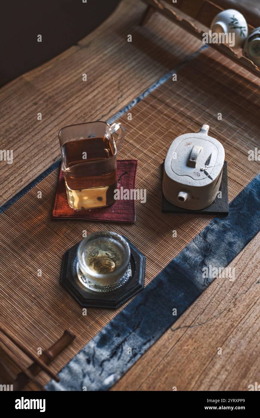 An Elegant Tea Setup Completely Surrounded by a Beautiful Natural Wood ...