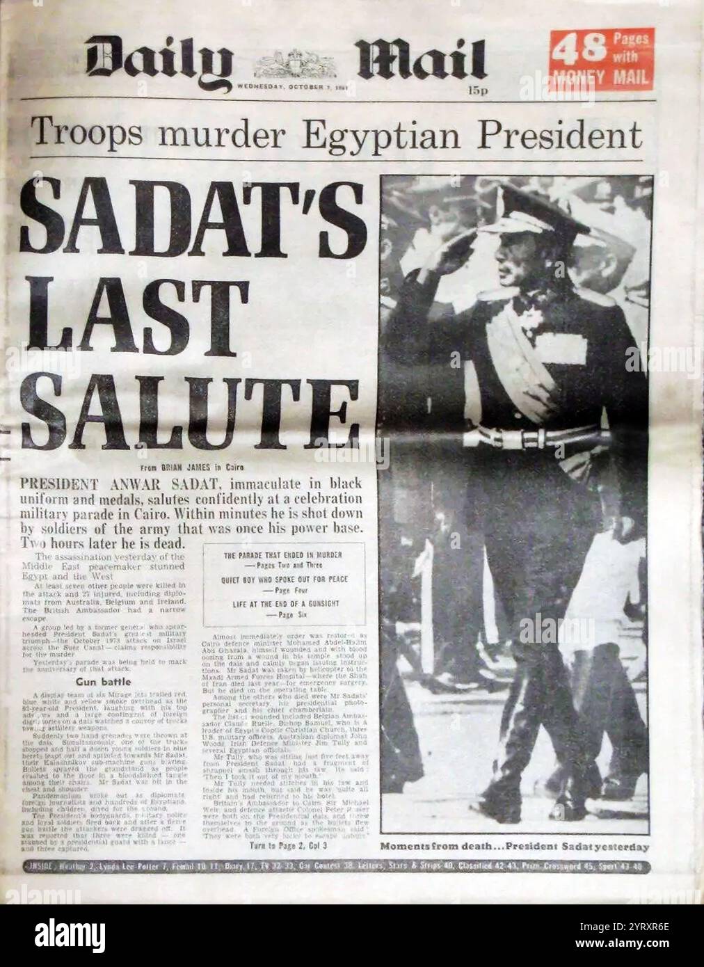 Daily Mail newspaper coverage of the Assassination of President Anwar ...