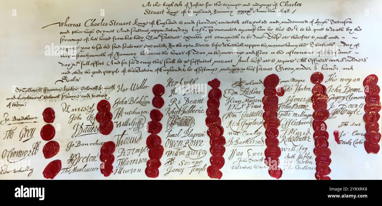 Execution warrant for Charles I of England, including the wax seals of ...