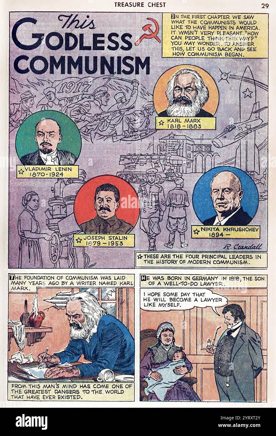 Cartoon depiction of Lenin, Khruschev, Stalin and the life of Karl Marx ...