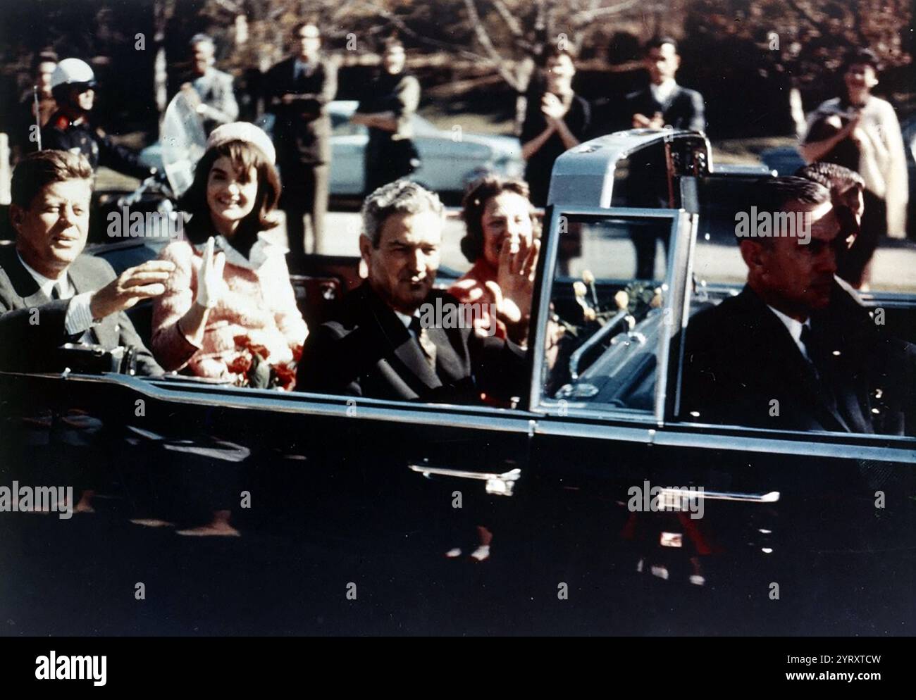 Jackie and John F Kennedy in the limousine (open top), during the ride ...