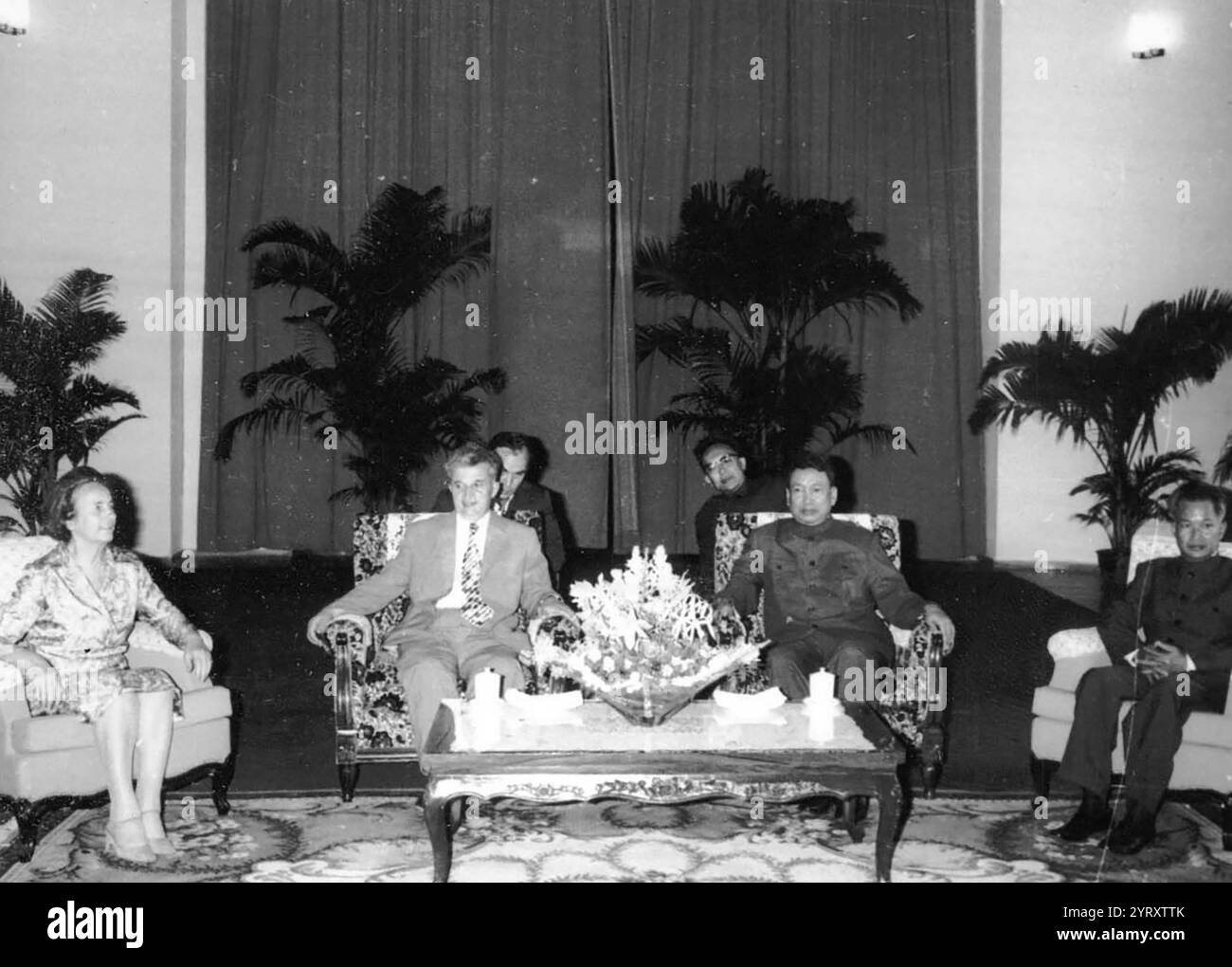 Romanian President Nicolae Ceausescu and his wife, Elena, meeting with ...
