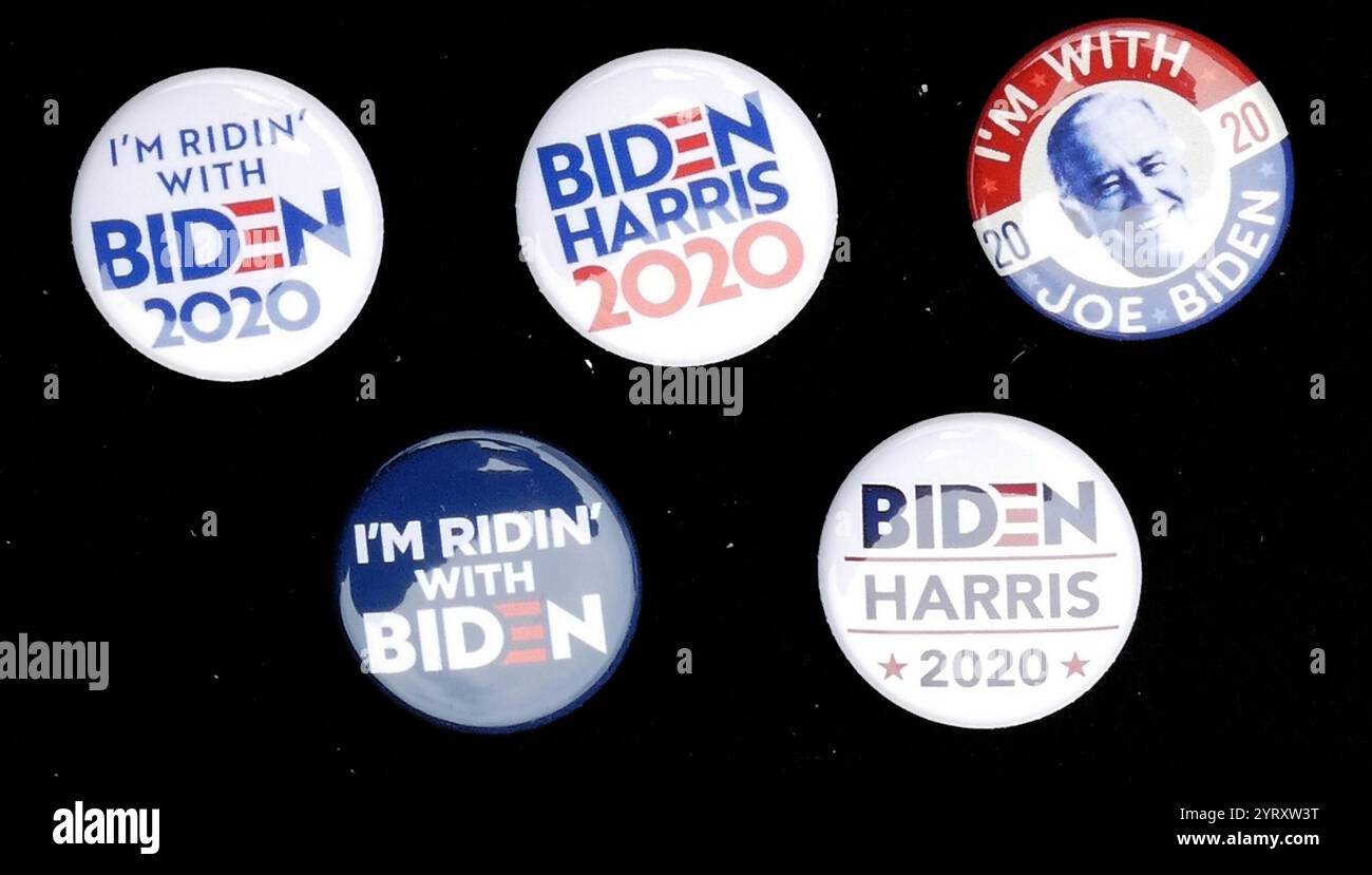 Campaign badges during the 2020 Presidential election showing the Biden ...