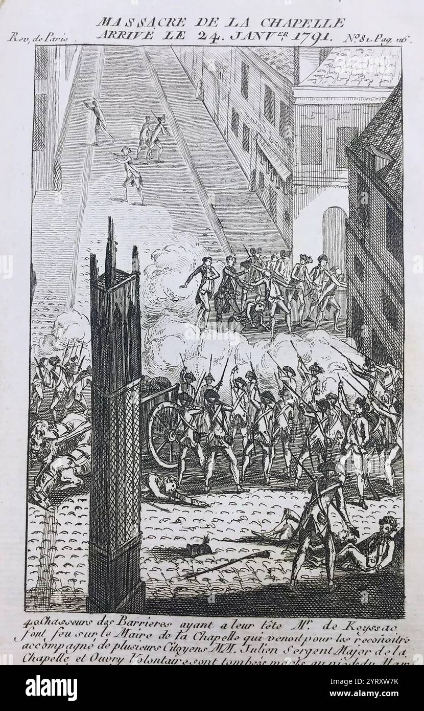 Engraving of the 1791 Massacre at Ring de La Chapel, Paris. French ...