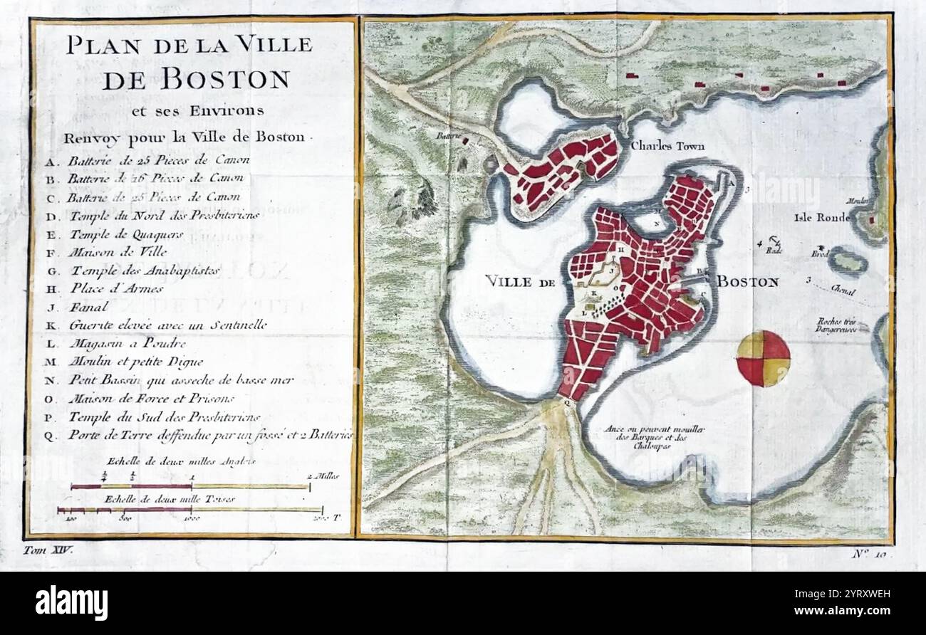 Map (plan) of Boston, Massachusetts in 1750's Stock Photo - Alamy