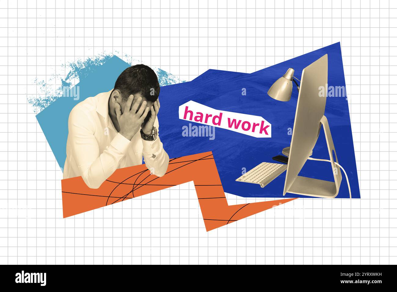 3d sketch poster trend collage image of sad businessman hold head ...