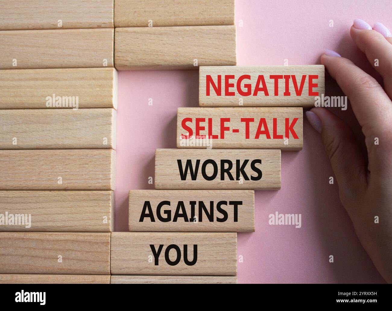 Negative self-talk works against you symbol. Concept words Negative ...