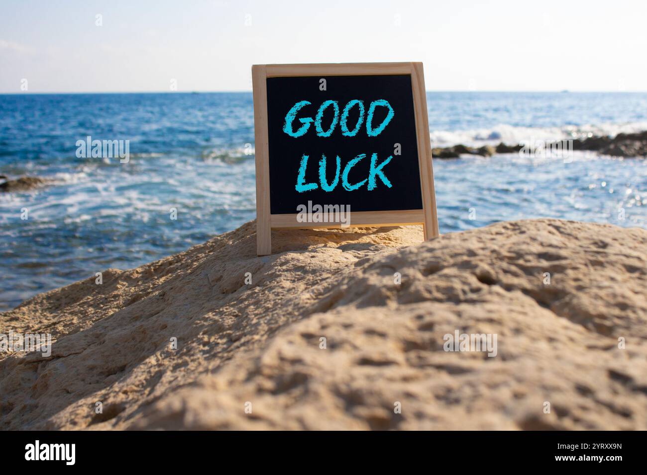 Good luck symbol. Good luck black chalk blackboard. Beautiful sea ...
