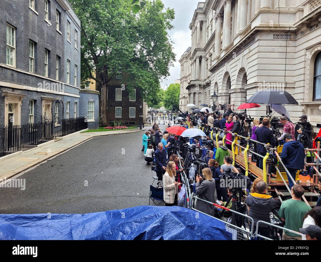 International press gathered in downing Street, London to report on the ...