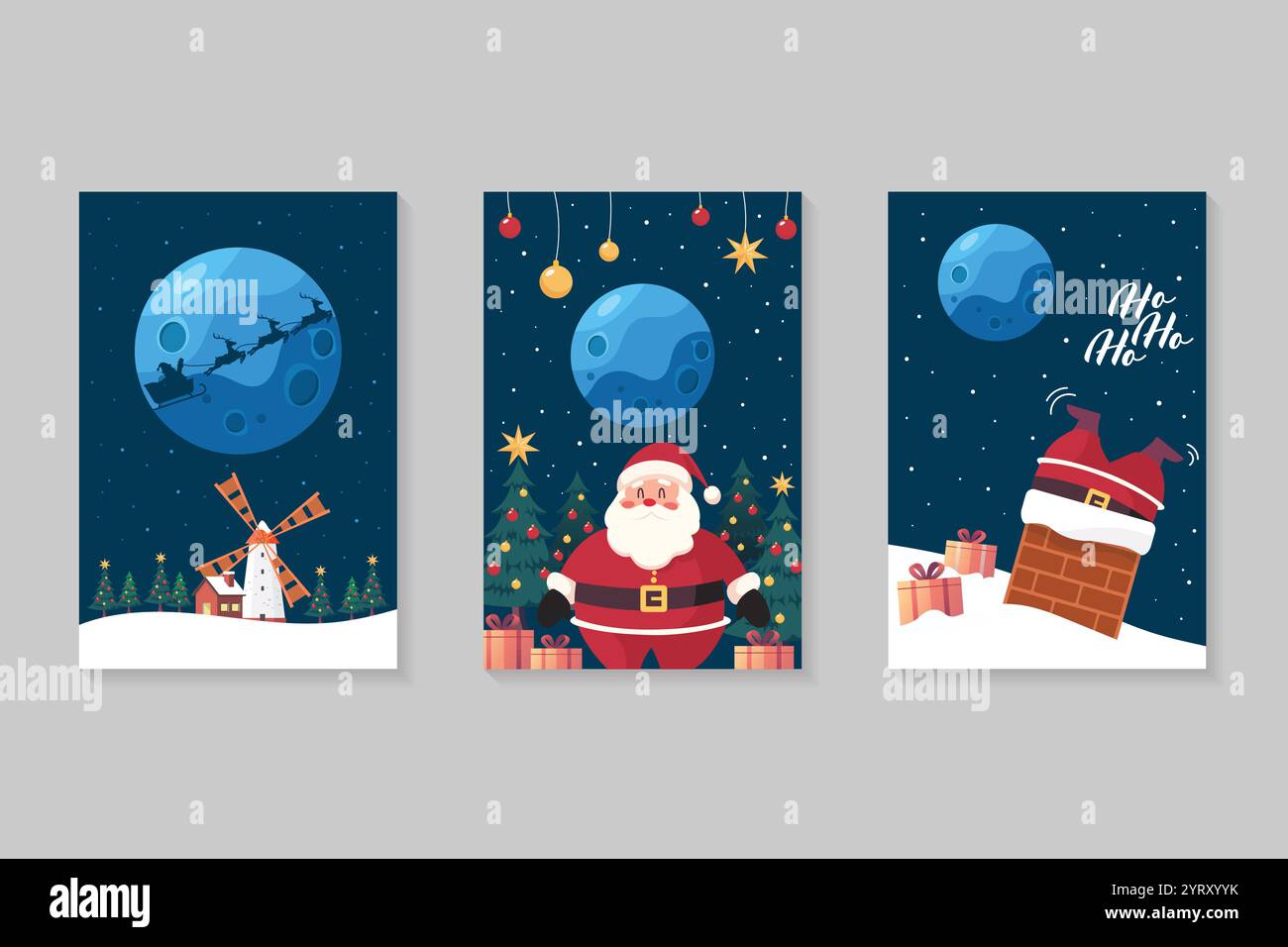 Merry christmas postcard collection. Cute cartoon Greeting card. Vector ...