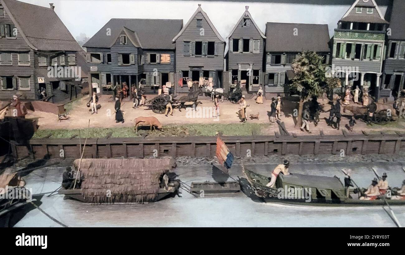Diorama model depicting a Dutch colonial settlement in Paramaribo ...