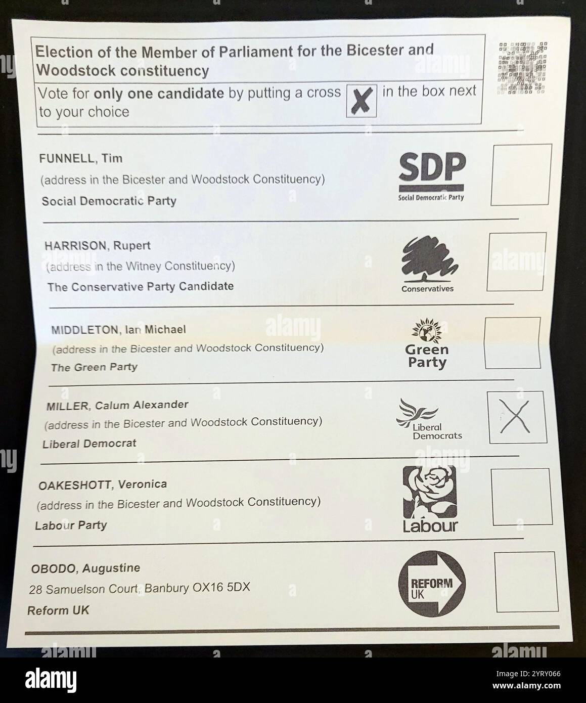 Voting form for the 2024 British General Election Stock Photo - Alamy