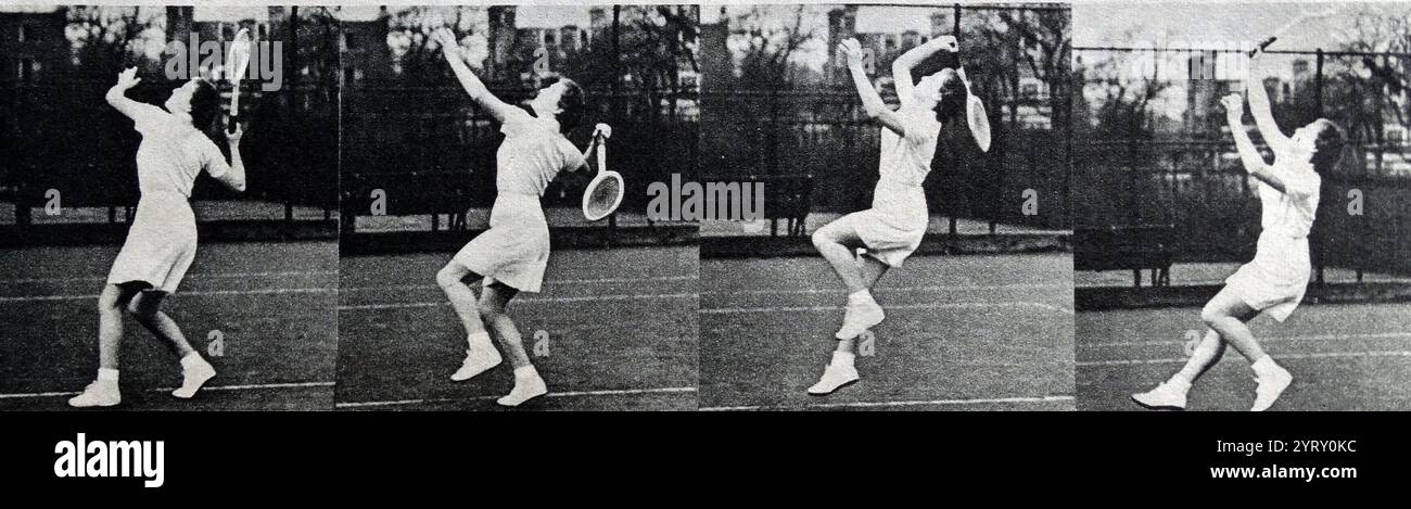 Tennis player Jean Nicoll demonstrates a smash. Photo sequence of the ...