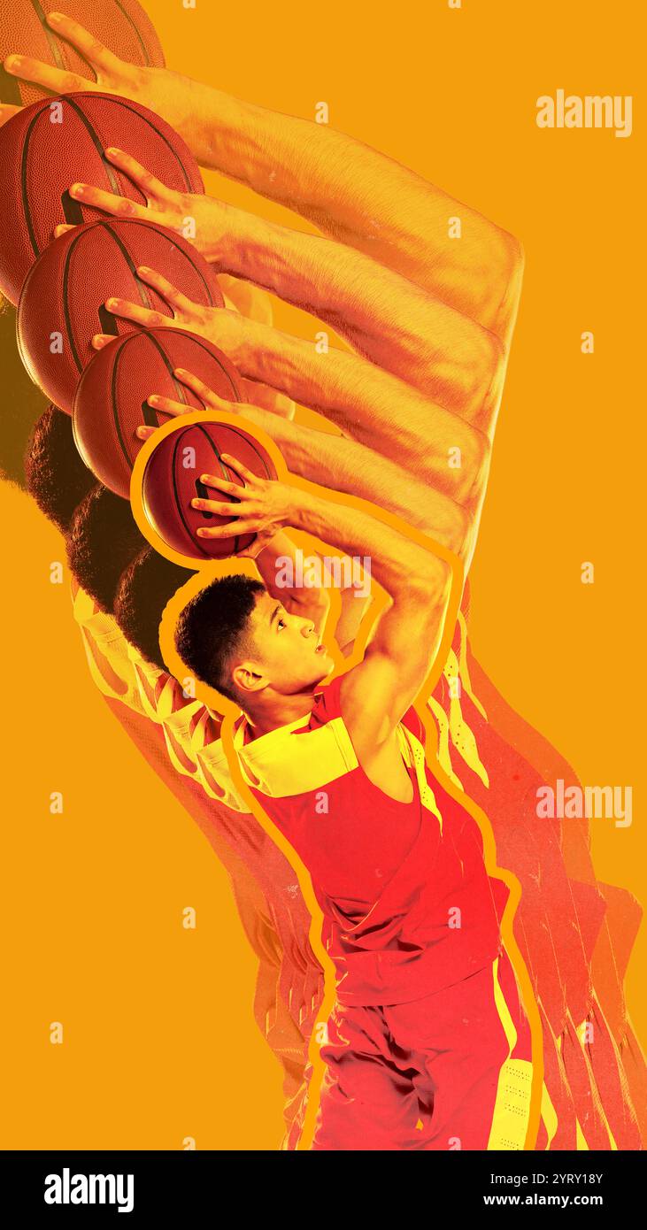 Basketball player preparing to shoot, set against bold yellow ...