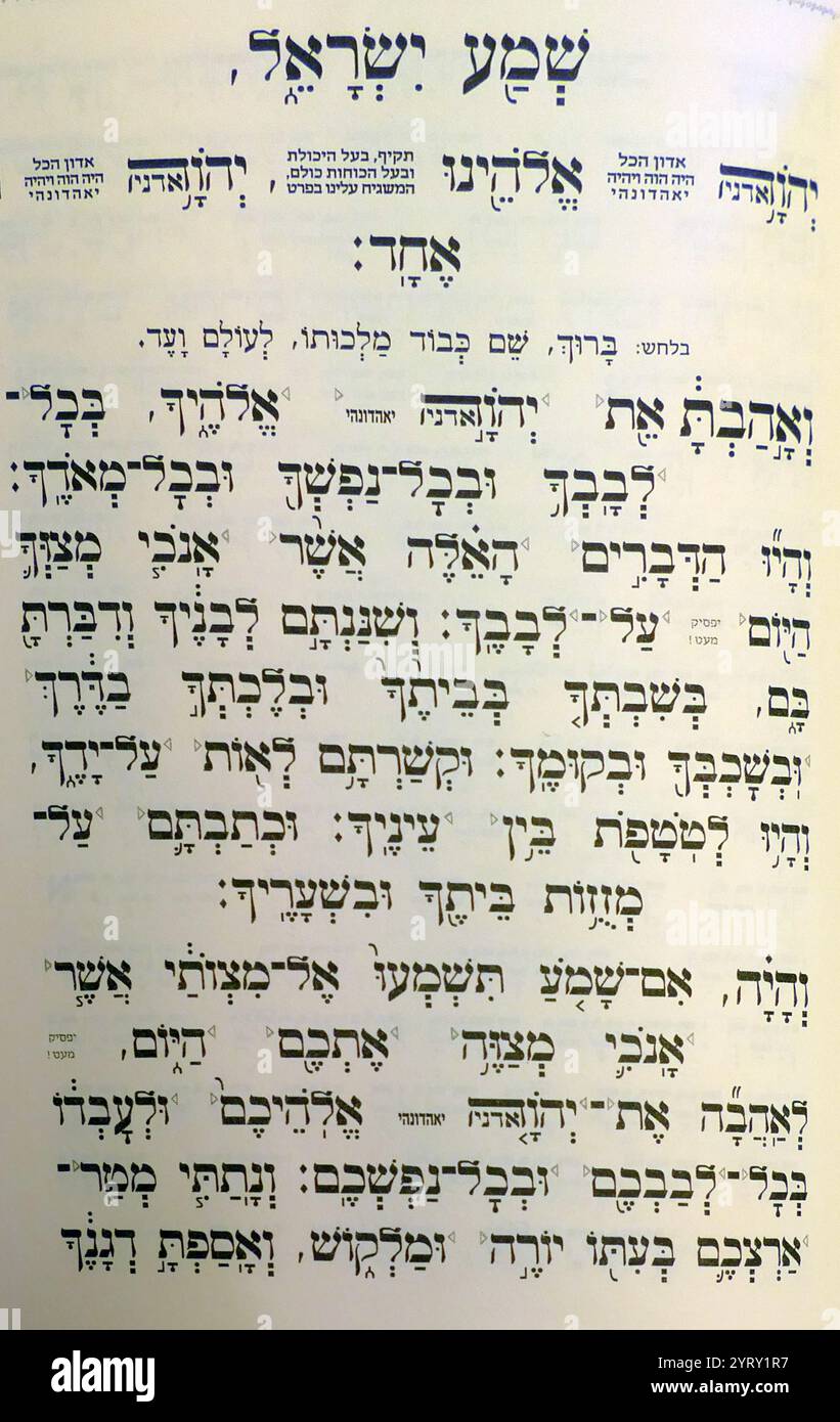 Shema Yisrael a Jewish prayer (known as the Shema) that serves as a centrepiece of the morning ...