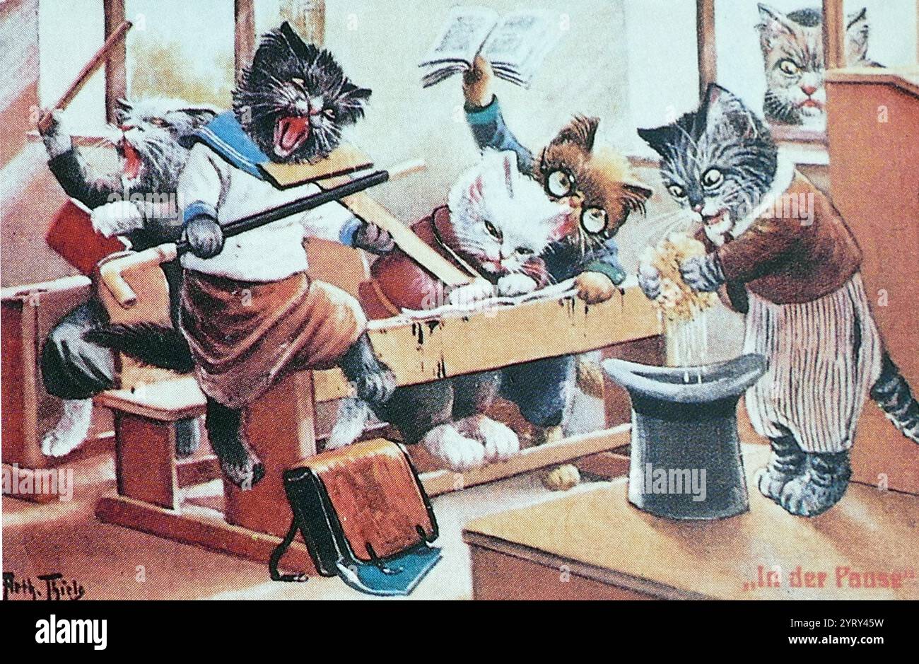 Arthur Thiele's "In the interval". Cartoon illustration of cats as ...