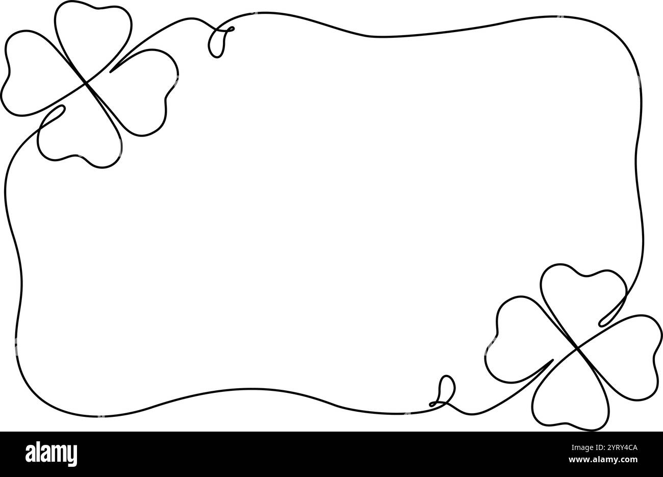 Four leaf clover frame single line drawing. Black and white Saint ...